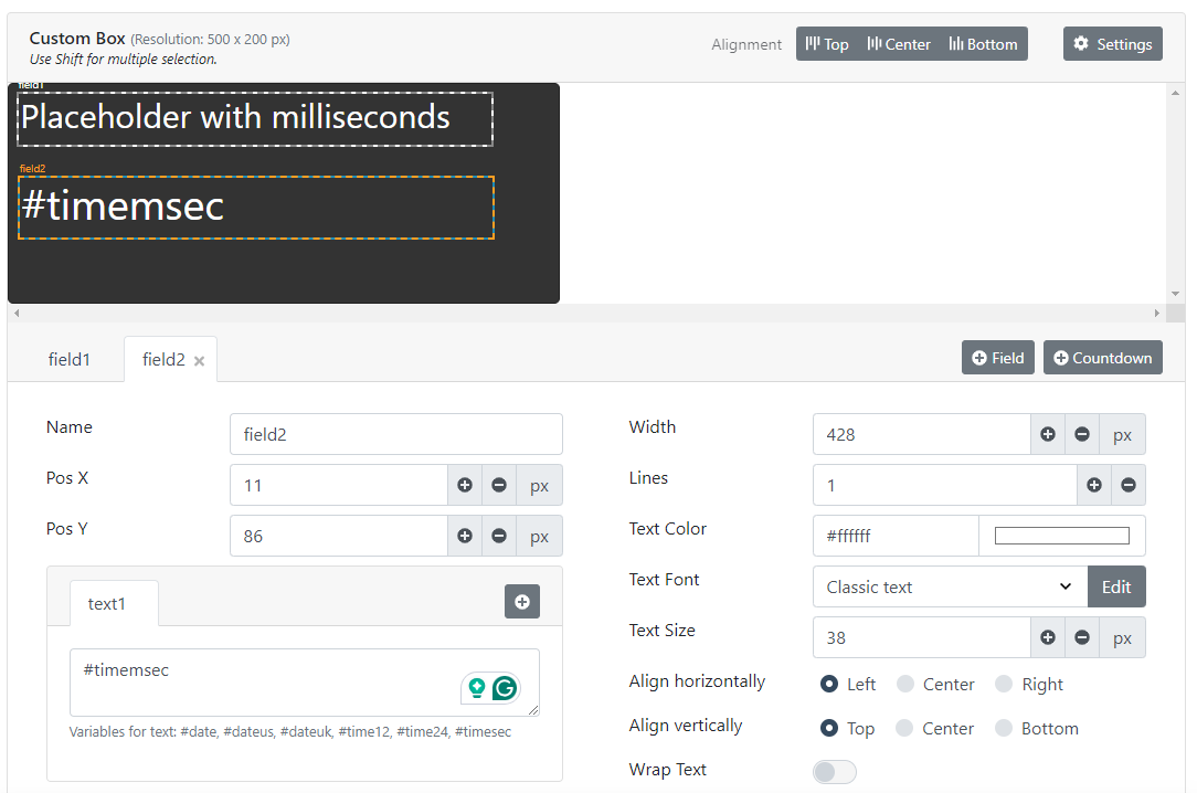 How To Display Milliseconds In Custom Graphics Service Camstreamer Support